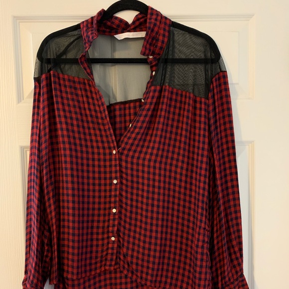 Zara | Tops | Zara Checkered Red With Mesh Top | Poshmark